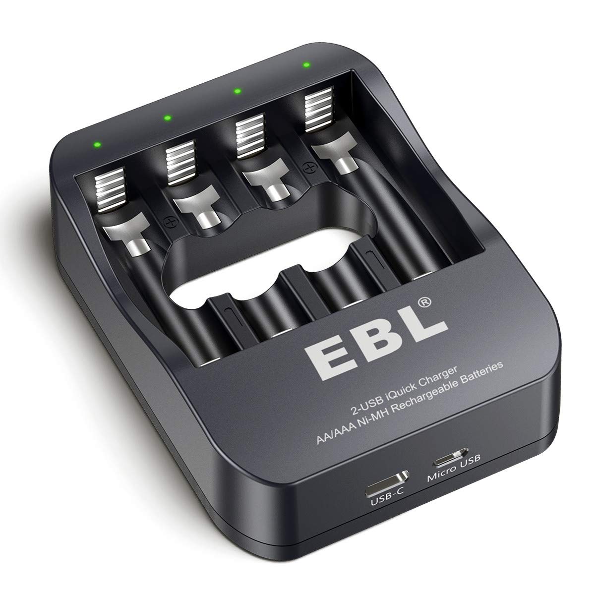 EBL Smart AA AAA NiMH Rechargeable Battery Charger - 2A USB Charging Port 2 Hour Quick Charger
