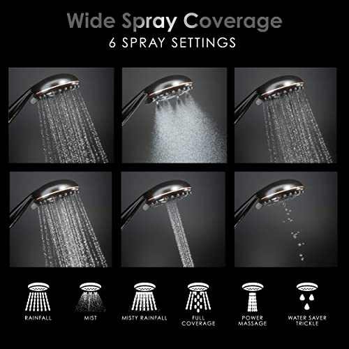 Aquarius Mist Handheld Oil Rubbed Bronze Shower Heads with Handheld Spray and Hose (Extra Long) Spa Grade High Pressure Showerhead wand With 6 Spray Settings β Adjustable Mount Holder & Teflon Tape