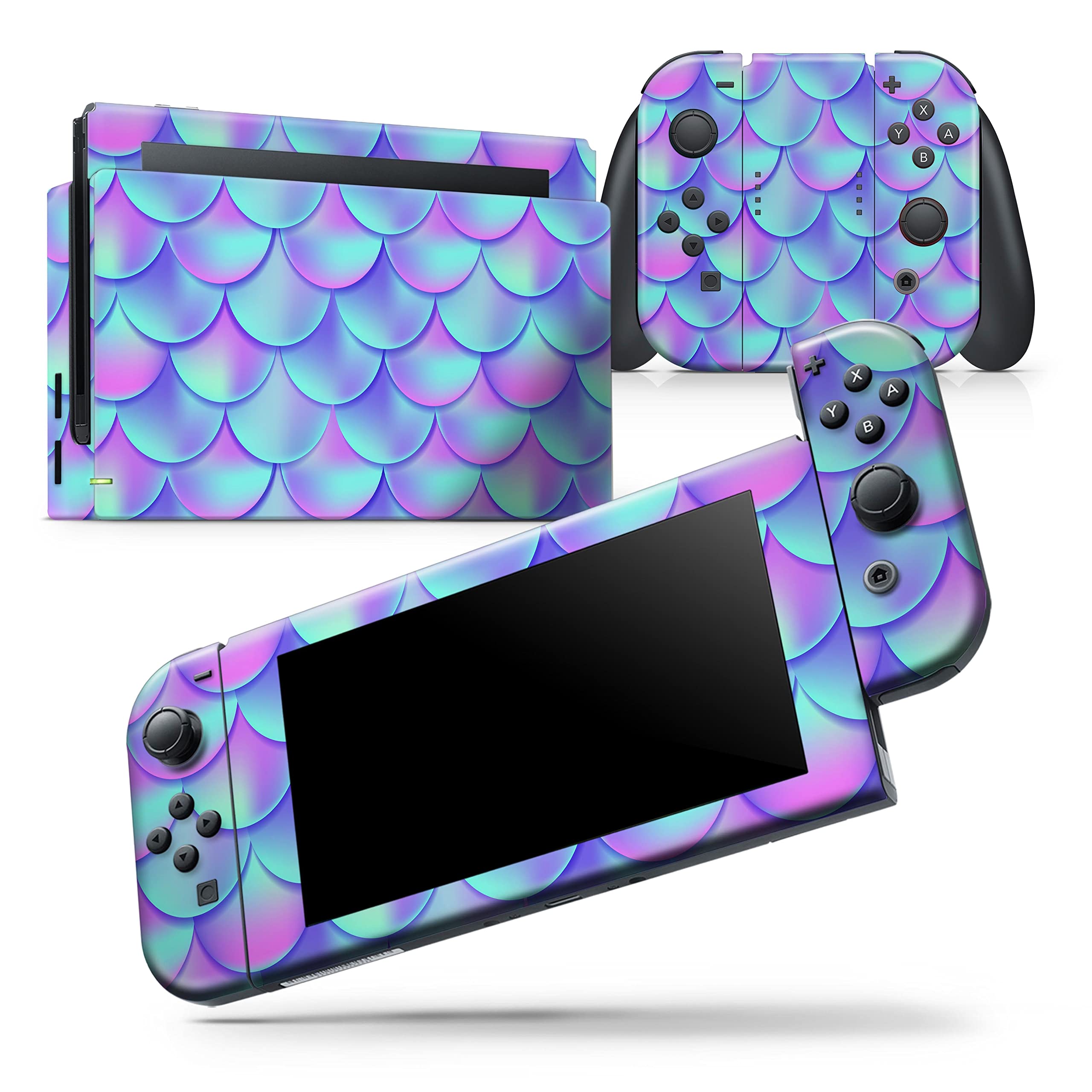 Design Skinz - Compatible with Nintendo Switch Console Bundle - Skin Decal Protective Scratch-Resistant Removable Vinyl Wrap Cover - Holographic Mermaid Scales