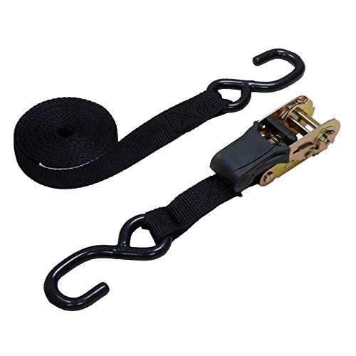 Amazon Basics 15-Feet Ratchet Tie Down Straps, 500 Lbs Load Cap, 1500 Lb Break Strength - Includes 2 Bungee Cords, Black, 4-Pack