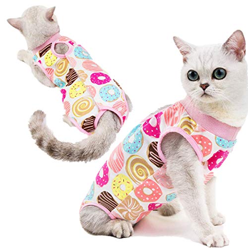Professional Surgery Recovery Suit for Cats Paste Cotton Breathable Surgery Suits for Abdominal Wounds and Skin Diseases for Cats Dogs, After Surgery Wear Suit (M (6-8 lbs), Doughnut)