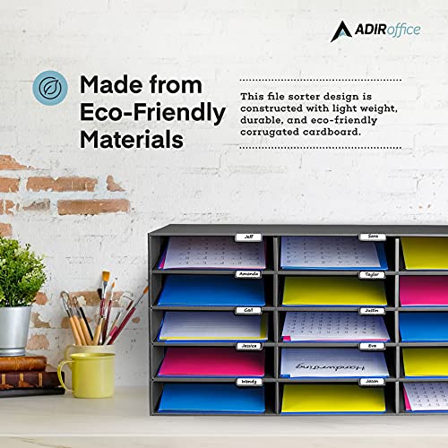 AdirOffice Cardboard Paper Organizer - Classroom Mailbox, Literature Organizers, Office Sorter Mailboxes, Construction papers Storage with Slots, Compartment Shelf Holder (15 Slot, Black)