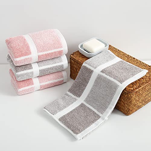 sense gnosis Summer Grey Hand Towel Set of 2 Soft 100% Cotton Checkered Pattern Terry Absorbent Decorative Hand Towel for Bathroom 13x 29 Inch