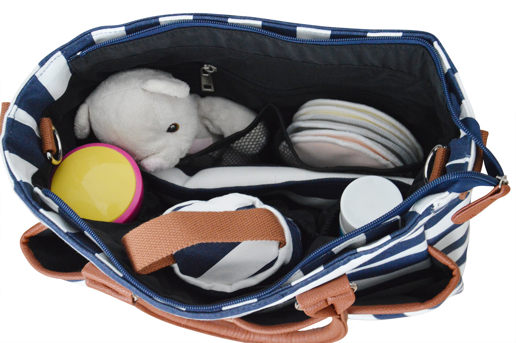 Designer Canvas Stylish Diaper Bag - With 2 Bonus Items: Changing Pad + Bottle Holder