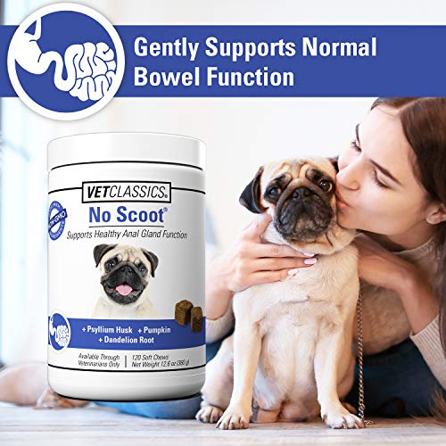 Vet Classics No Scoot Dog Supplements for Healthy Anal Gland Function β Support Normal Bowel Functions, Anal Glands β Increases Daily Fiber Intake for Dogs β 120 Soft Chews
