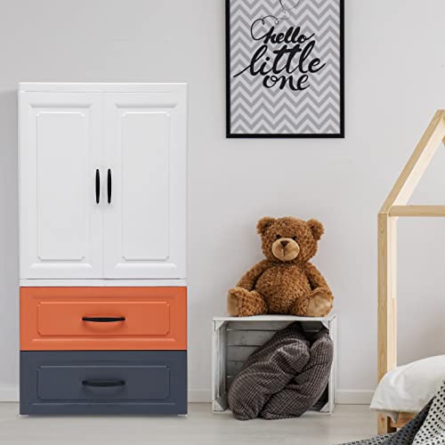 Plastic Drawers Dresser Rolling Plastic Storage Dresser Storage Cabinet on Wheels with 2 Large Drawers and Top 1 Large Cabinet (22.4"L x 15.7"D x 43.3"H)