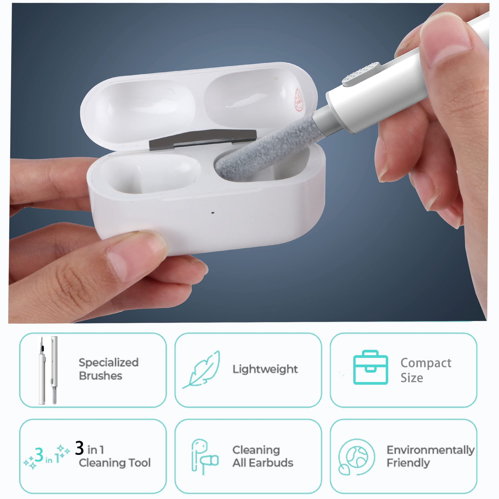 Bekala AirPods iPhone Cleaning Kit Tool,3 in 1 Bluetooth Headphone Cleaning Pen, Cleaner Pen Tool for Phone Speaker Earbuds/Airpods Pro/Samsung Earbuds Case with Flocking Sponge, Soft Brush