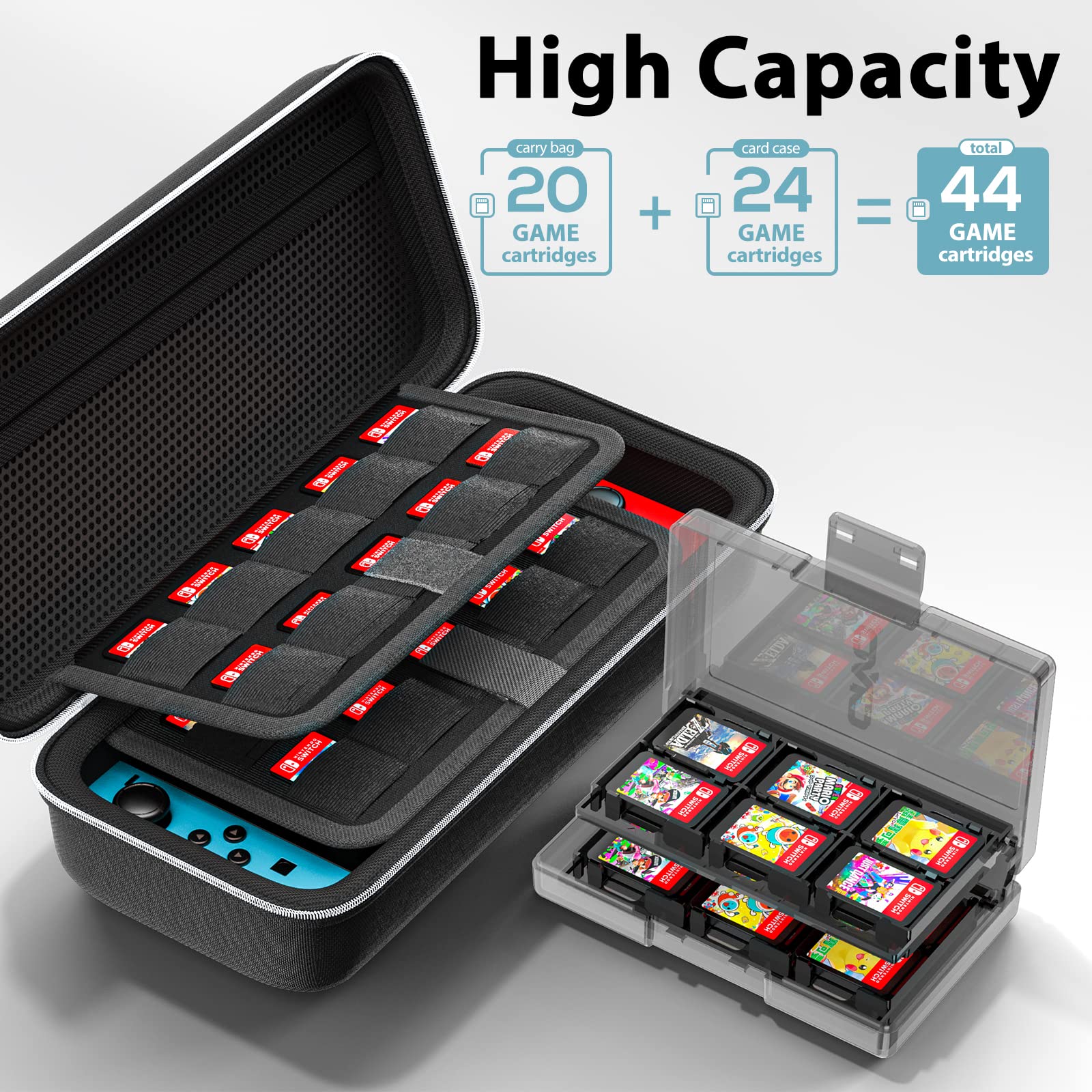 Accessories Bundle for Nintendo Switch, OIVO Kit with Carry Case & Screen Protector, Charger Dock, Playstand, Switch Game Case, Joystick Cap, Dockable Case Cover, Controller Grips & Steering Wheels
