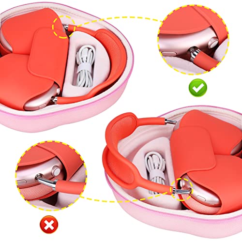 BOVKE Hard Carrying Case with Sleep Mode for Apple AirPods Max Wireless Over-Ear Headphones, AirPods Max Protective Portable Storage Bag with Mesh Pocket for Headphone Accessories, Pink