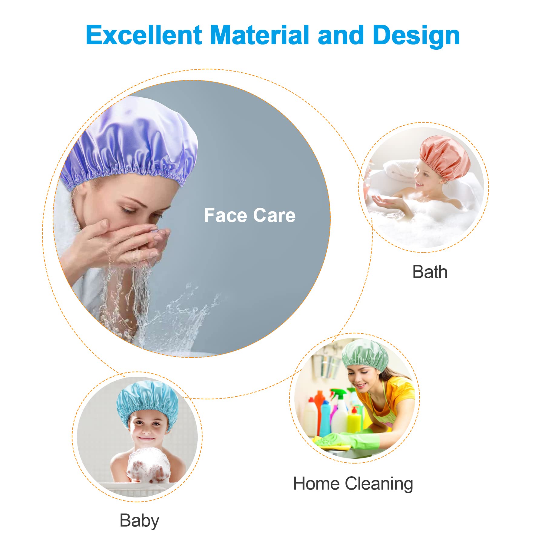 AmazerBath Shower Caps for Women Reusable Waterproof, 4 Pack Women Shower Caps Reusable EVA Hair Cap for Shower Double Protection Layers Elastic, Medium Size