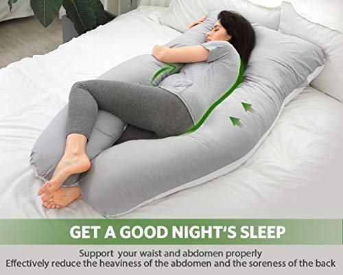 Meiz Pregnancy Pillows, 60" Pregnancy Pillows for Sleeping - Maternity Pillow for Pregnant Women - Full Body Pillow with Washable Cover for Back Pain Relief (White & Grey)