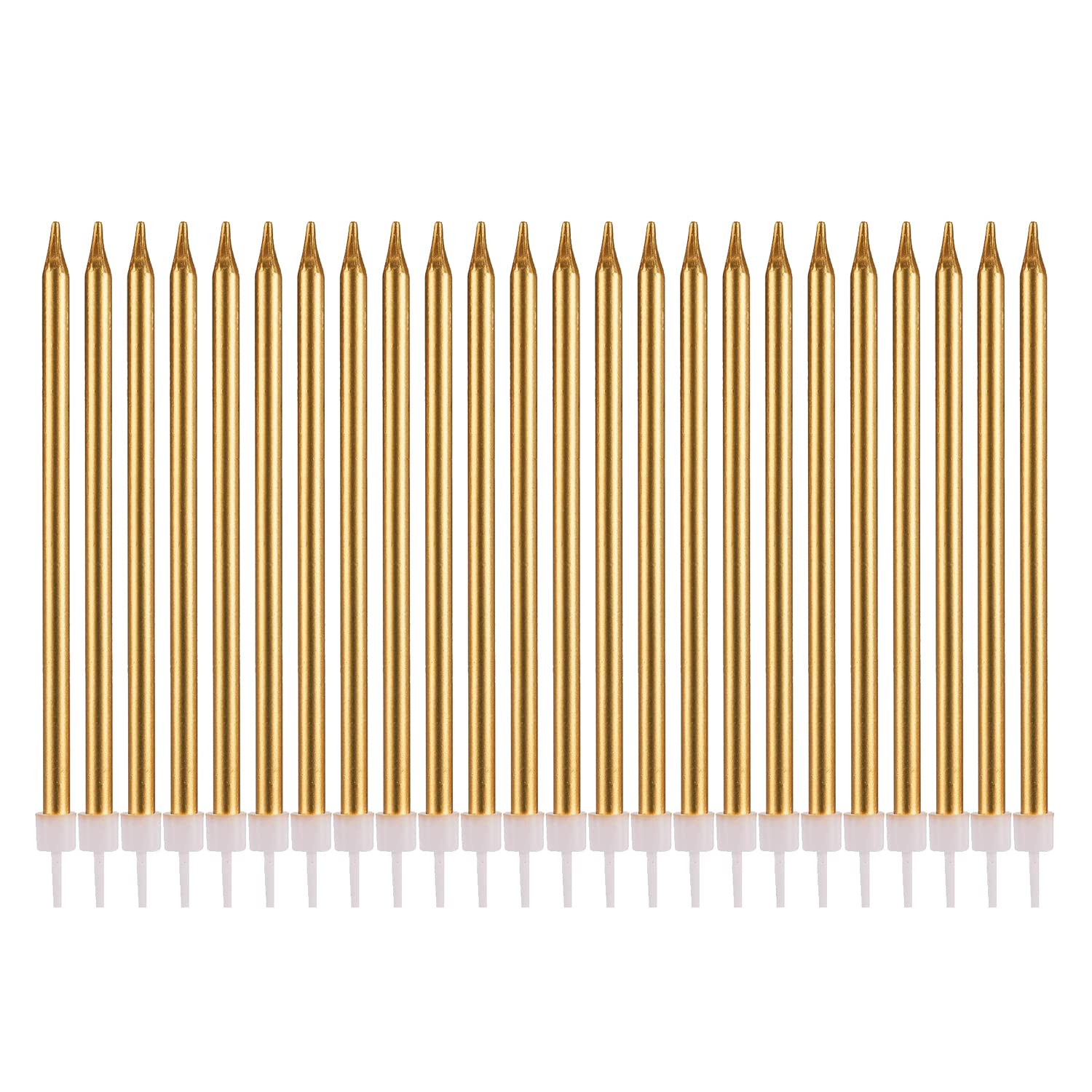 Long Thin Gold Birthday Candles for Cake Cupcake Candle for Birthday Party Wedding Decorations, Jumochi (24 Count, Gold)