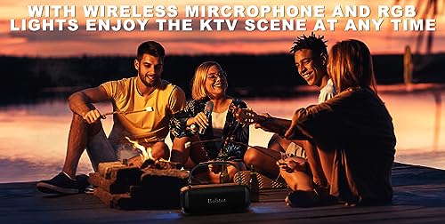 Bluetooth Speaker Portable Waterproof Speakers, Wireless Microphone IPX7 60W RGB Light Bass Stereo Sound for Outdoor, Small & Big Home Party Speaker