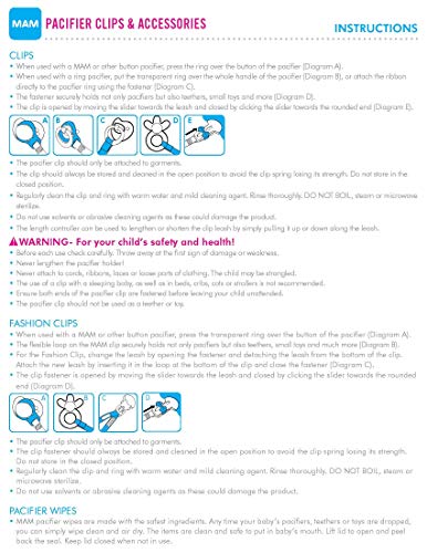 MAM 2 Clips for Pacifiers With Fasteners and Flexible Rings for Boys, Designs May Vary