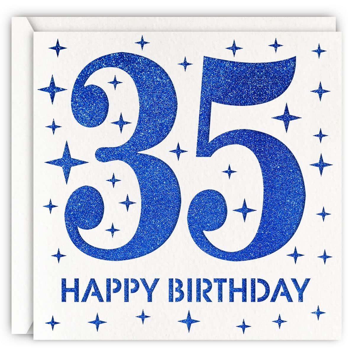 MAGJUCHE Blue 35th Birthday Card, Laser Cut Glitter Woman Man Age 35 Gift For Husband, Brother