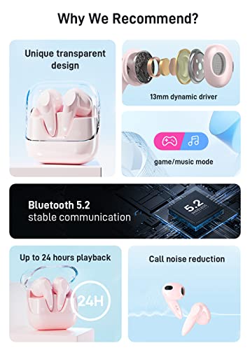 Bluetooth Wireless Earbuds,Immersive Sound Premium Deep Bass Hi-Fi Stereo Headset Bluetooth 5.2 Ear buds with Mics Call Noise Cancelling Lightweight Earphones for iOS,Android,Workout Sport Office