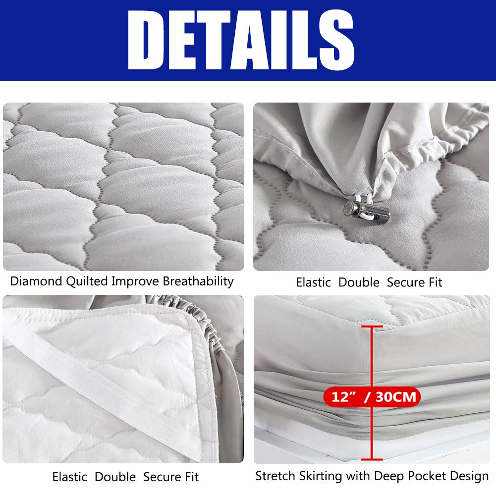Ricka Waterproof Quilted Fitted Mattress Pad Fleece Mattress Cover Protector Mattress Topper Stretches up to 12 Inches Deep Coffee 46"x78" Inch