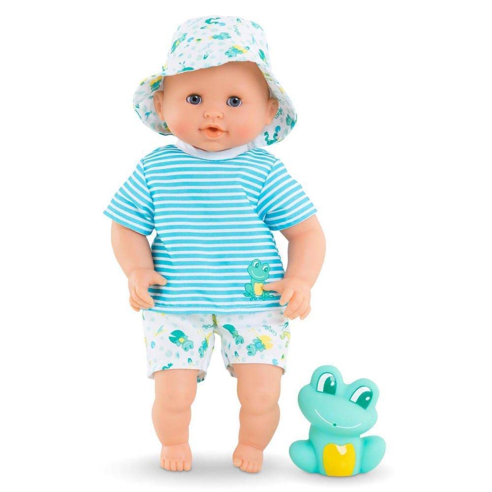 Corolle Bebe Bath Marin Baby Doll - 12" Soft-Body with Rubber Frog Toy, Safe for Water Play in Bathtub or Pool, Vanilla-Scented - for Kids sges 18 Months and up
