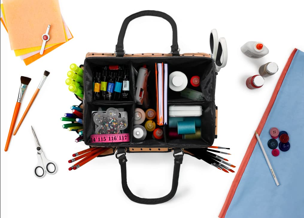 SINGER Storage Collapsible Tote Caddy, Sewing & Craft Storage, Polka Dot Print