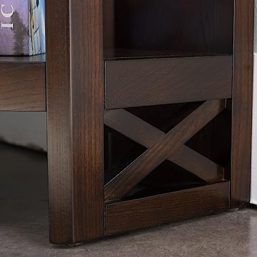 Leick Furniture Mantel Height 3-Shelf Corner Bookcase with Drawer Storage by Leick Home, Chocolate Oak