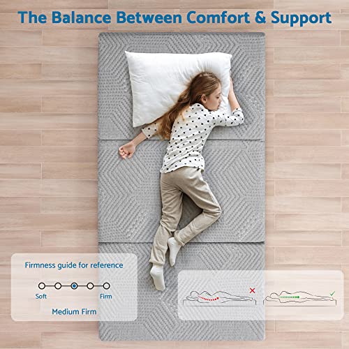 IULULU Folding Mattress, 4-Inch Single Size Tri-Fold Memory Foam Mattress Topper with Breathable & Washable Cover, Portable and Foldable Mattress for Floor, Guest Bed, Camping - CertiPUR-US Certified , Grey