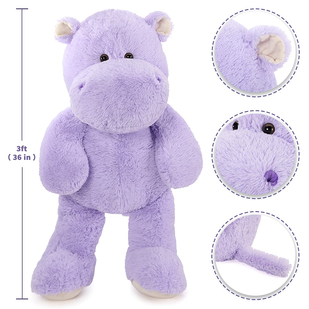 BENINY Giant Humongous Hippo Stuffed Animals 36", Oversized Hippo Plush, Soft Hug Cute Jumbo Hippo Toy Plush Gift for Kid, Purple