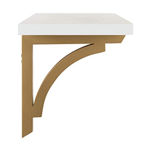 Kate and Laurel Corblynd Traditional Wood Wall Shelf, 24 inches, White with Gold Corbels