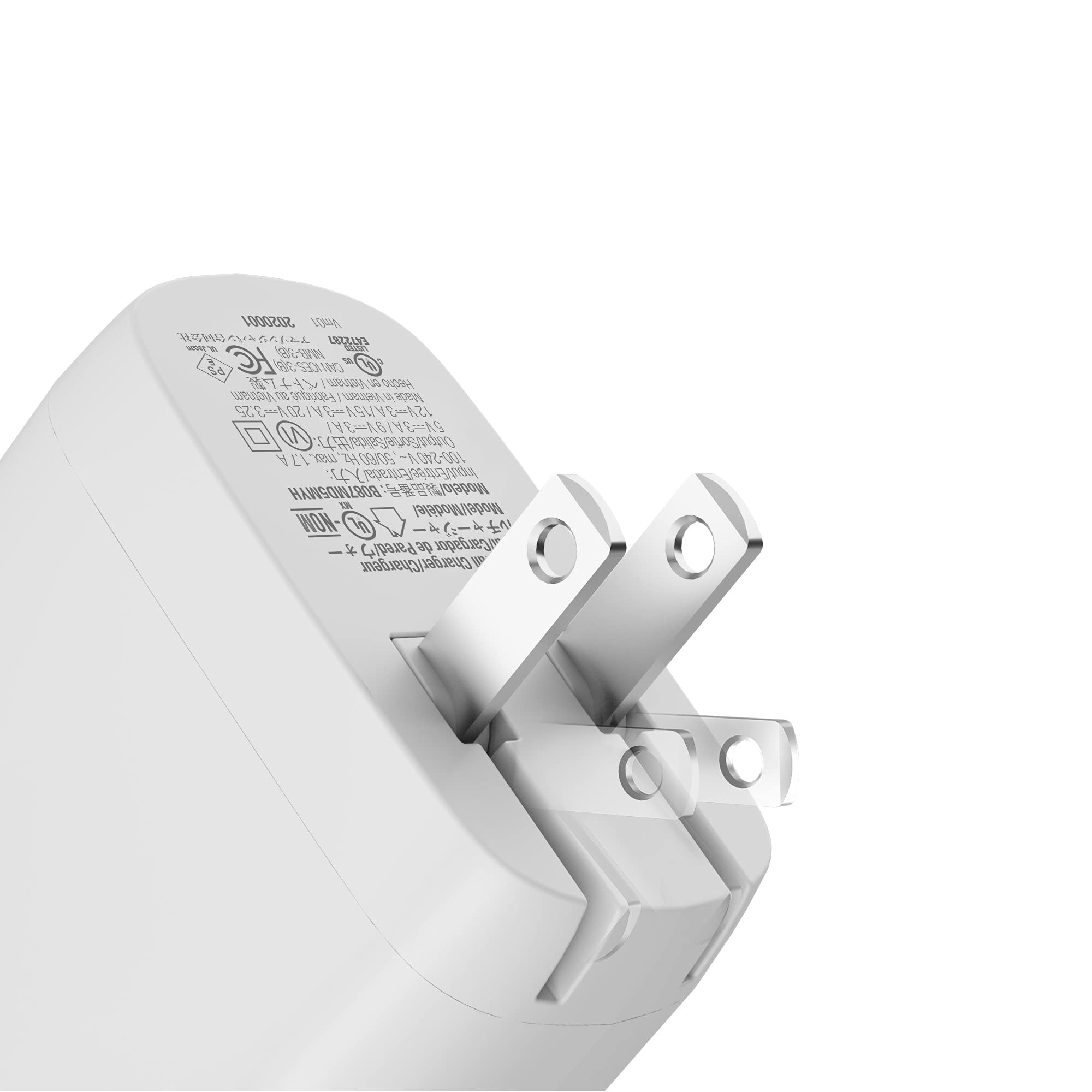 Amazon Basics 65W One-Port GaN USB-C Wall Charger with Power Delivery PD for Laptops,Tablets & Phones (iPhone 15/14/13/12/11/X, iPad, MacPro, Samsung, and more), non-PPS, White
