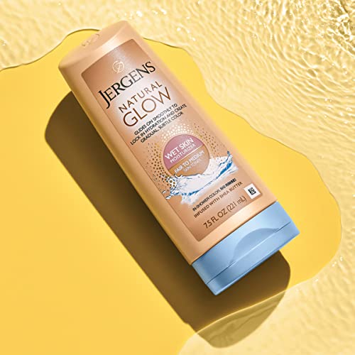 Jergens Natural Glow In-shower Lotion, for Fair to Medium Skin Tone, Wet Skin, Sunless Tanner Locks in Hydration for Gradual, Flawless Color, 7.5 Ounce