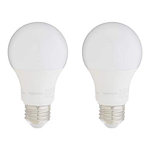 Amazon Basics 75W Equivalent, Soft White, Dimmable, 10,000 Hour Lifetime, A19 LED Light Bulb | 2-Pack