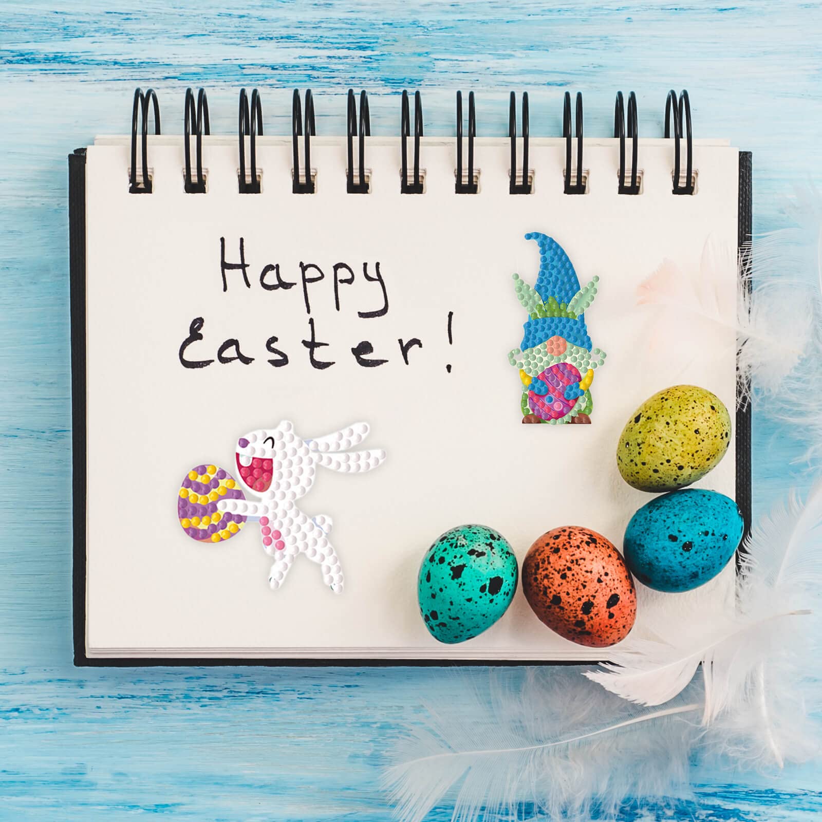 DERFILIN 16PCS Diamond Painting Stickers Set for Kids, 5D Easter Eggs Bunny Mosaic Stickers, DIY Creative Crafts for Boys and Girls Gem Art Set