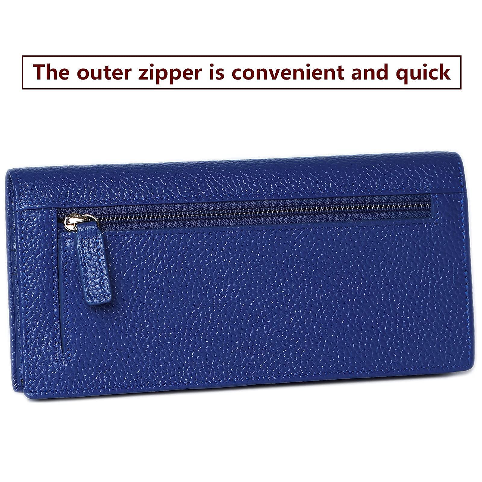 Seammer Ultra Slim Thin Real Leather Wallet for Women RFID Blocking Bifold Card Holder Clutch Wallets with Zipper Pocket