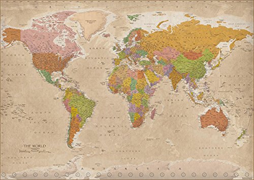 Close Up World map XXL Poster Vintage 2018- MAPS in Minutes® (55"x39")