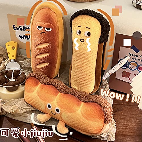 HSYHERE Creative Cute Novelty Funny Face Simulation Real Food Theme Toast Hotdog Bread Character Soft Stuffed Surface Clothes Zipper Pencil Box Pencil Bag Pencil Case Pencil Holder Pouch -Bread