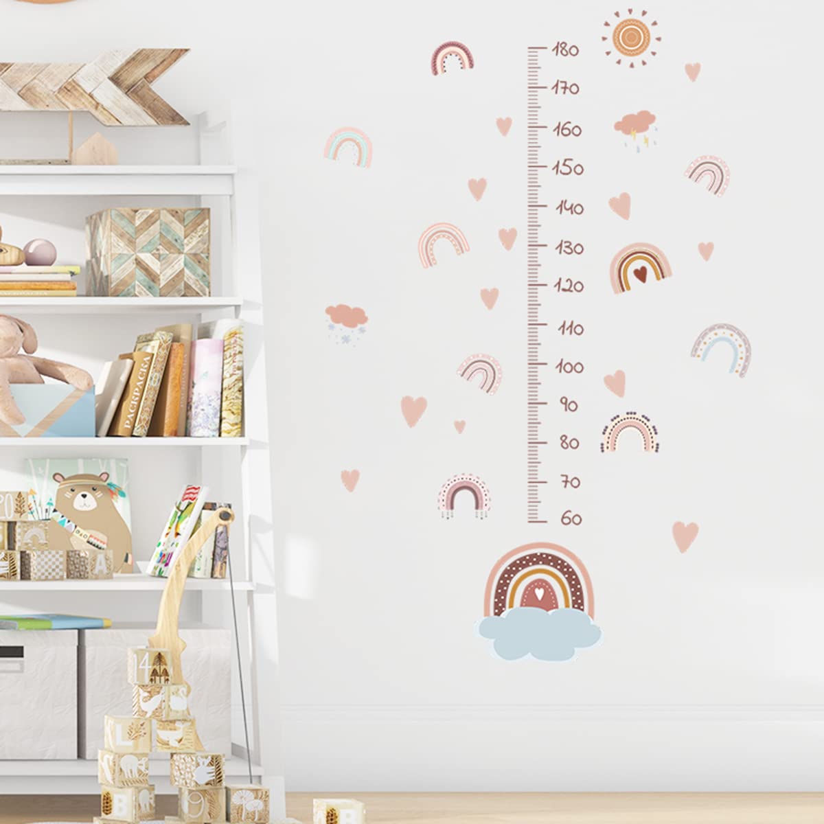 Baby Growth Height Chart, Rainbow Stickers Wall Chart Peel and Stick Nursery Ruler Wall Decals for Kids