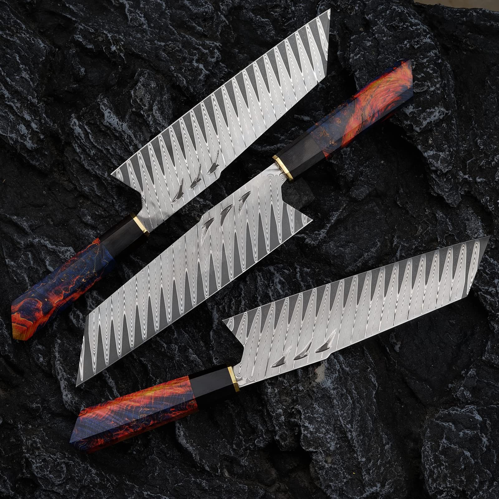 FZIZUO Damascus Steel Santoku Knife Handmade Japanese Tanto Chef Knife with Sheath 8inch Bunka Knife Vegetable Slicing Knives Stabilized wooden handle