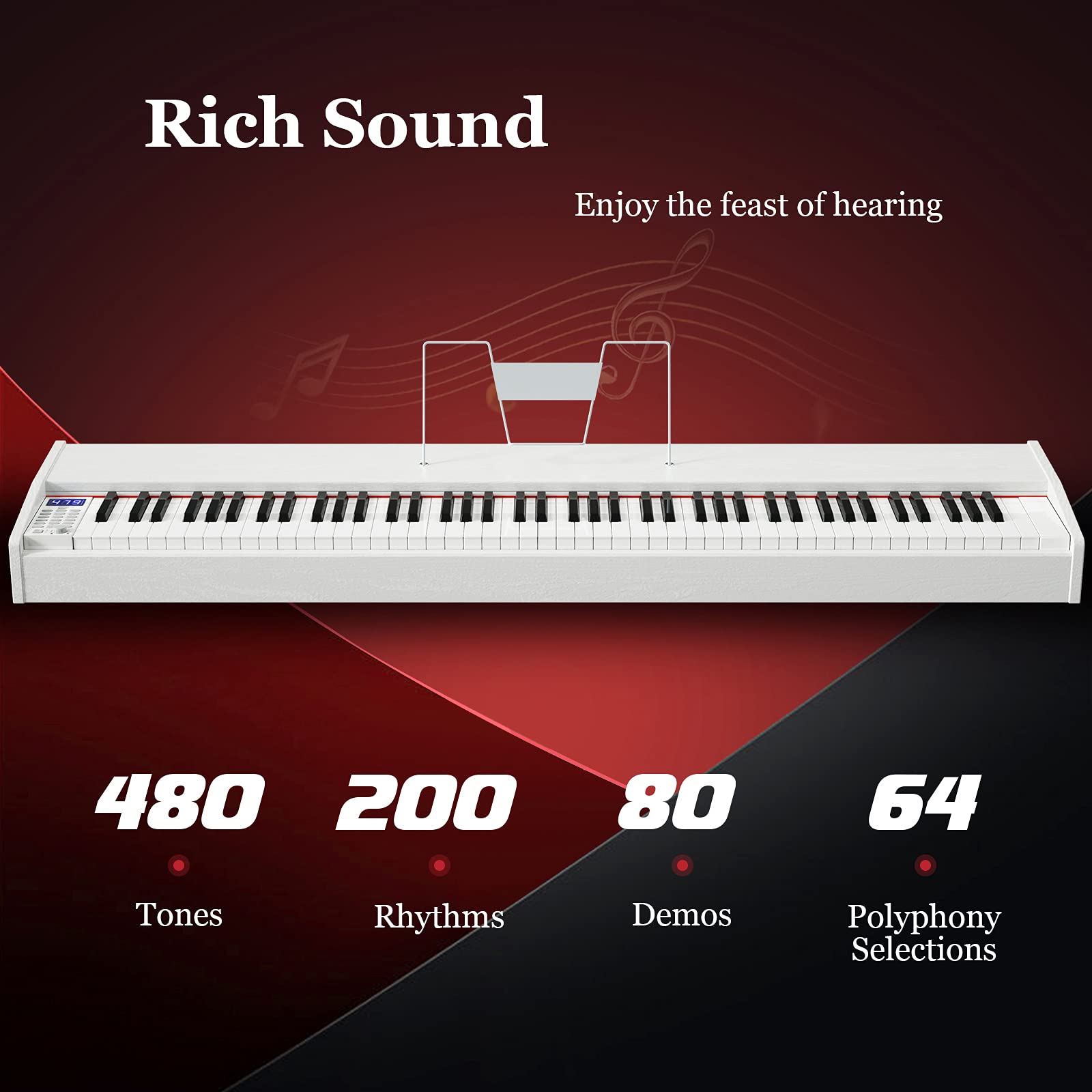 Costzon 88-Key Weighted Piano Keyboard Full Size, Portable Midi Keyboard Hammer Action Duet Mode with Sustain Pedal, Built-in Speaker, Headphone and Power Supply for Beginner/Adults (White)