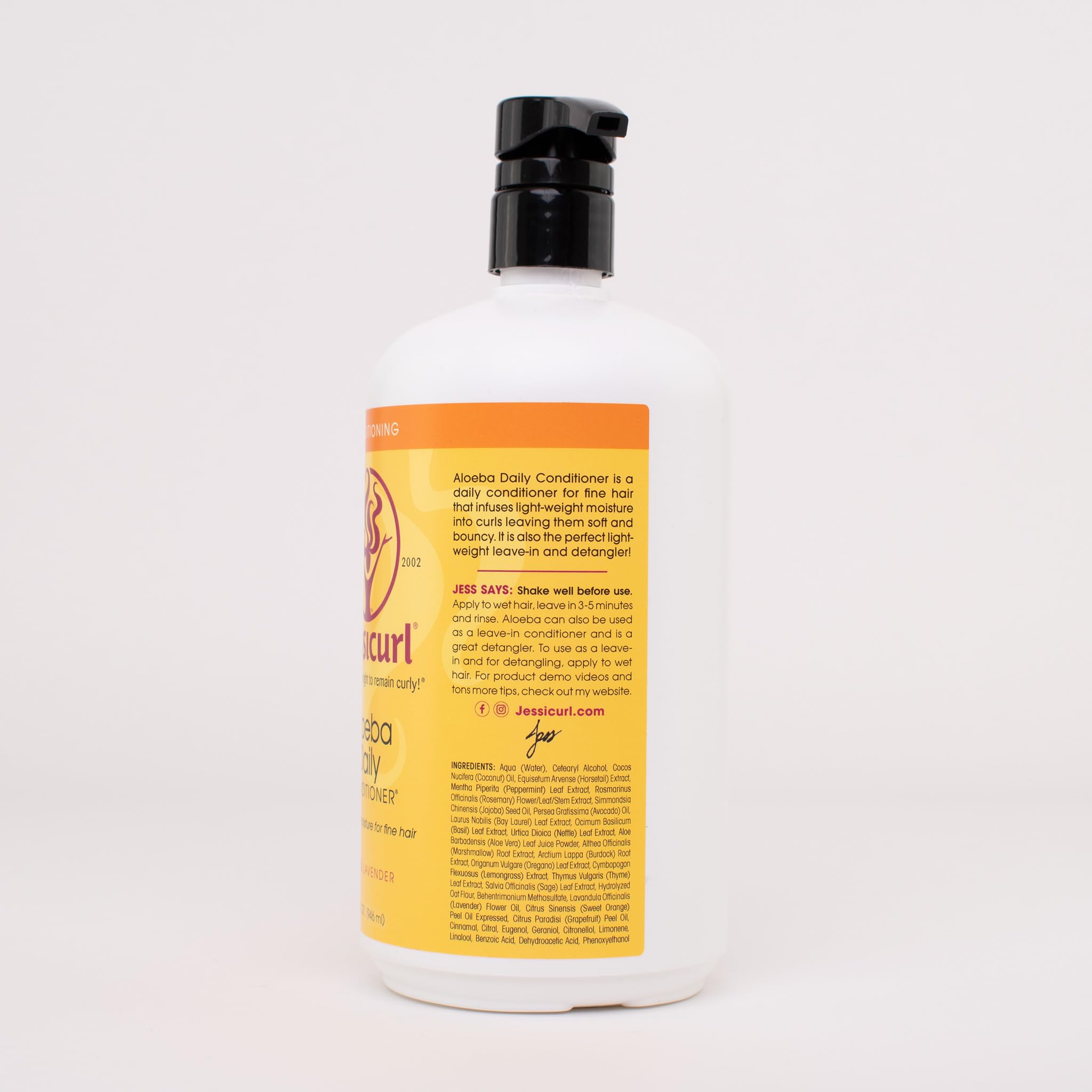 Jessicurl, Aloeba Daily Conditioner for Curly Hair, Citrus Lavender, 32 Fl oz. Leave in Conditioner and Detangling Conditioner for Fine Hair