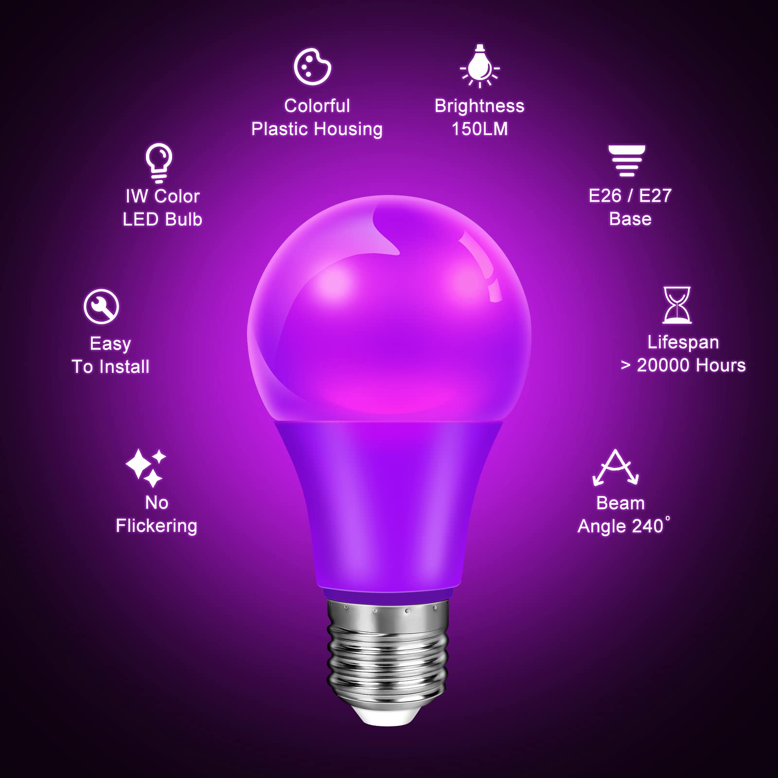 Red Light Bulb 9W (60W Equivalent) E26 Base, LED Colored Light Bulbs for Halloween Christmas Party Holiday Lighting 4-Pack