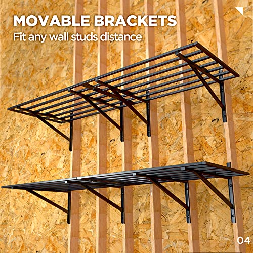 ORASANT 2-Pack 6x2FT(72x24IN) Heavy Gauge Steel Large Garage Wall Shelving Loading 1,600 lbs, Whole-Piece Foldable Heavy Duty Garage Shelving Wall Mounted, Garage Organization Shelves Floating Shelves