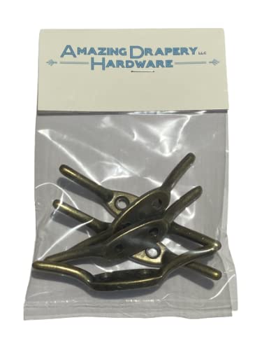 Amazing Drapery Hardware Blind Cord Cleats - 5 PCS 2 ½” | Antique Brass Cast Metal Blind Cord Winder Curtain Hooks for Wall, Blinds Accessories & Blind Cord Safety