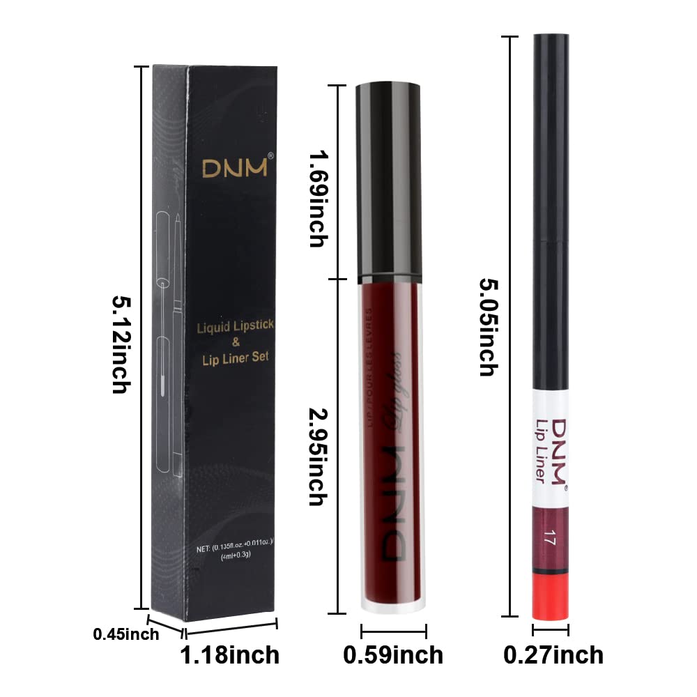 AMY'S DIARY 2pcs Matte Dark Red Lip Liner and Lipstick Makeup Set, Liquid Lipstick 24H and Lip Liner Set Matt Liquid Lips Make Up Waterproof Long Lasting Lipstick Matte Kit (#17)