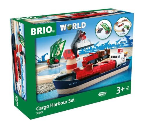 BRIO World - 33061 Cargo Harbor Set | 16-Piece Train Set with Accessories Wooden Tracks | Ideal Gift for Kids Aged 3+ | Certified Sustainable Materials
