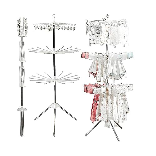 Clothes Drying Rack, Stainless Steel Foldable Drying Rack, Adjustable Laundry Handle Indoor Outdoor Laundry Drying Rack for Towels, Socks, Underwear, Shirts, Shorts, Bibs, Nappies, Kids Clothes