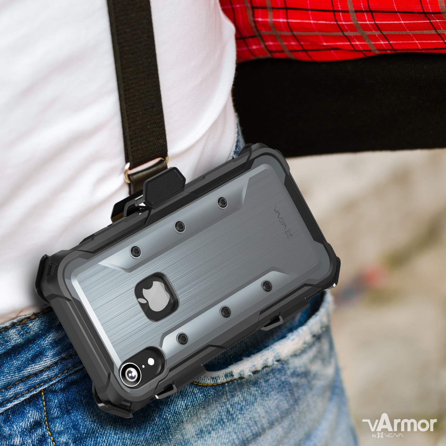 Vena vArmor Rugged Case Compatible with Apple iPhone XR (6.1"-inch), (Military Grade Drop Protection) Heavy Duty Holster Belt Clip Cover with Kickstand - Space Gray