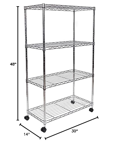 Seville Classics Solid Steel Wire Shelving Storage Unit Adjustable Shelves Organizer Rack, for Home, Kitchen, Office, Garage, Bedroom, Closet, Steel, 4-Tier, 30" W x 14" D