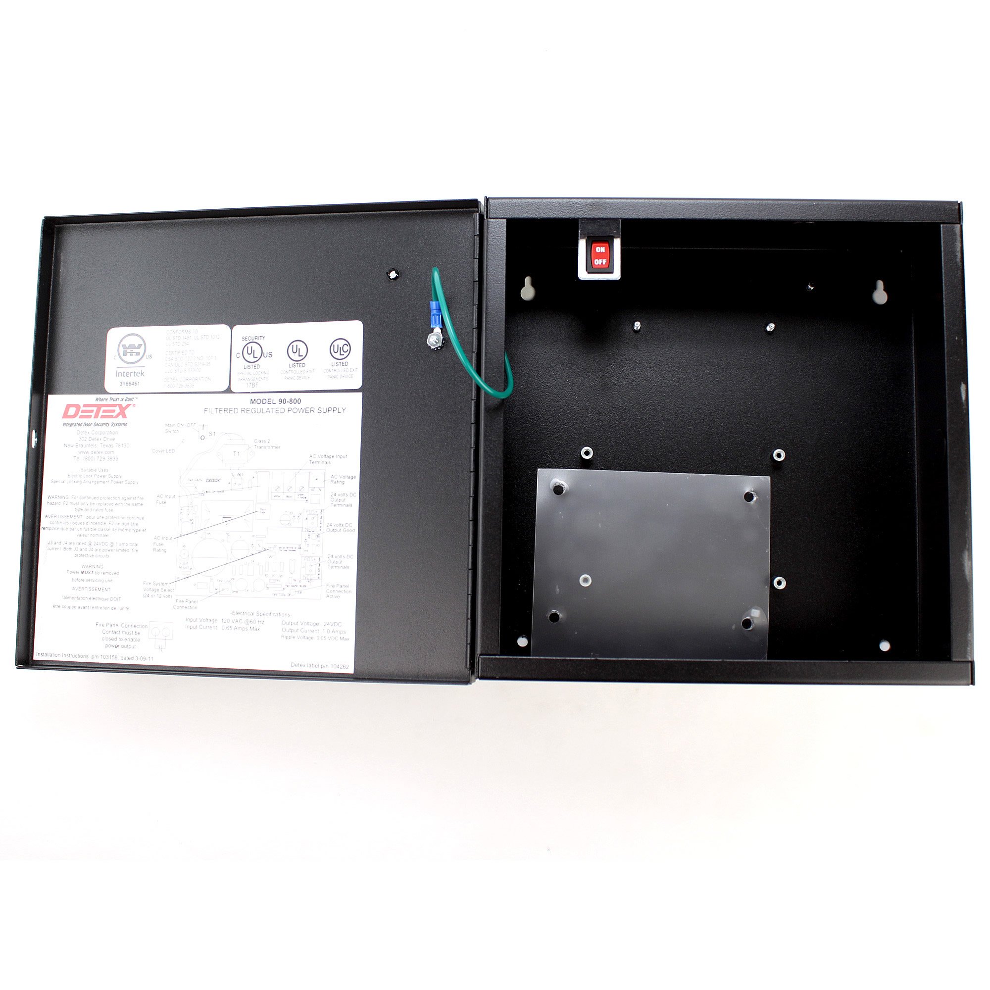 Detex 90-800 Series 800 Power Supply, Filtered Output, 120V, 24VDC, 1A