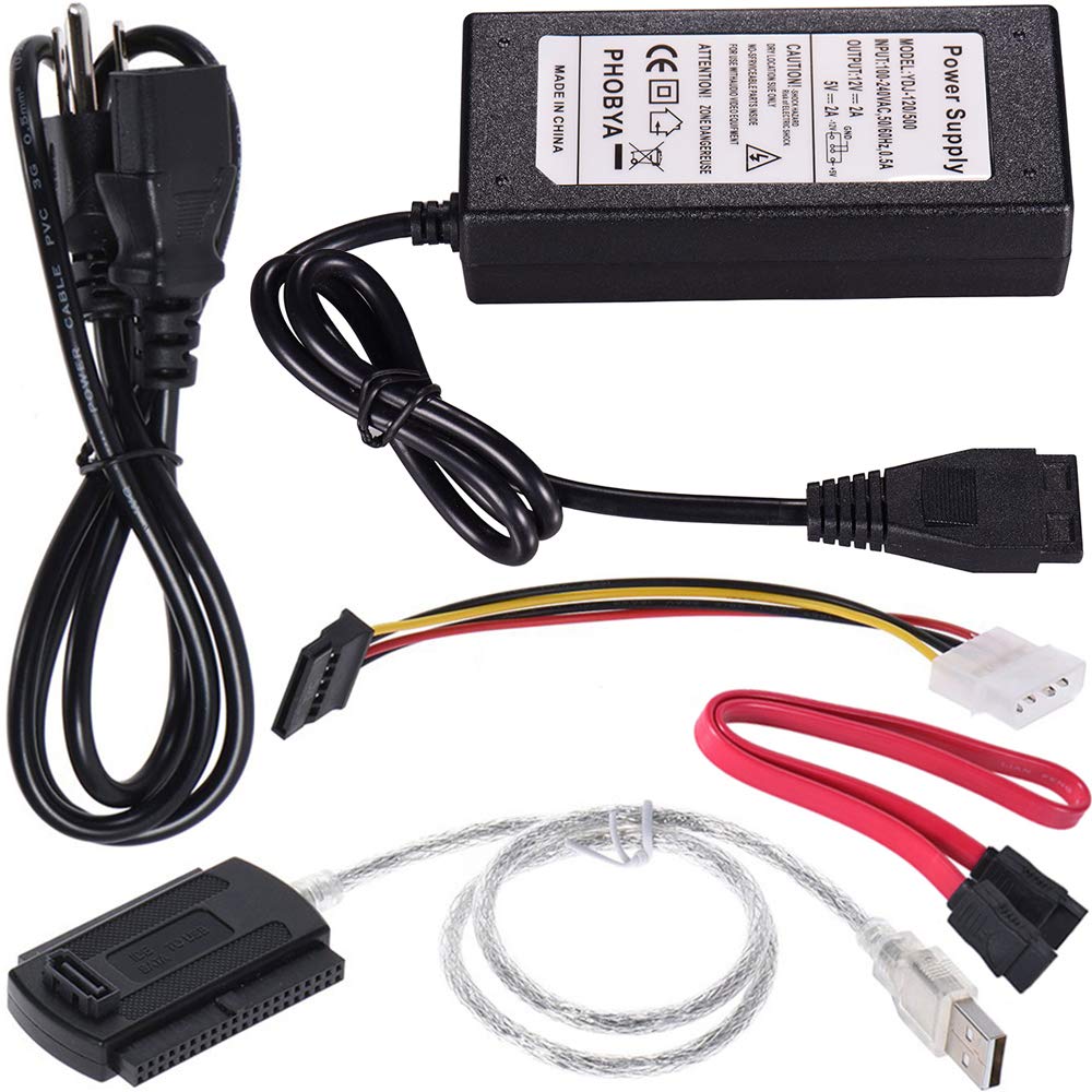 Warmstor SATA/PATA/IDE Hard Drive to USB 2.0 Adapter Converter Cable for 2.5" 3.5" Hard Disk HDD SSD with External AC Power Supply, Compatible with All Computer System PC Desktop Laptop