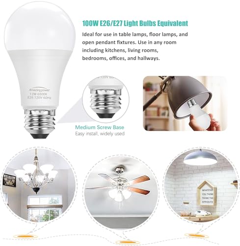 Amazing power 100W Equivalent E26 LED Bulbs, Daylight White Non-Dimmable Medium Screw Base Light Bulbs 6500K, 4-Pack