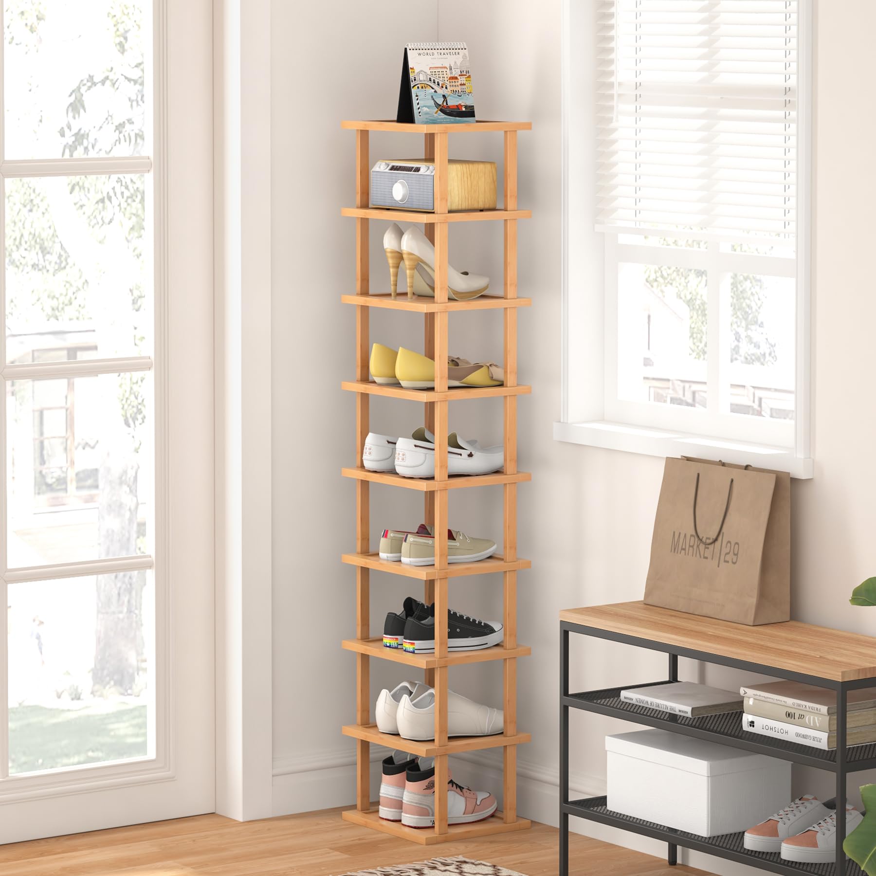 ACCSTORE 9 Tiers Shoe Rack,Vertical Narrowness Shoe Shelf ,Storage Rack,Rugged Pergola,Space Saving,Tall Narrow Shoe Rack for Hallway and Corner.